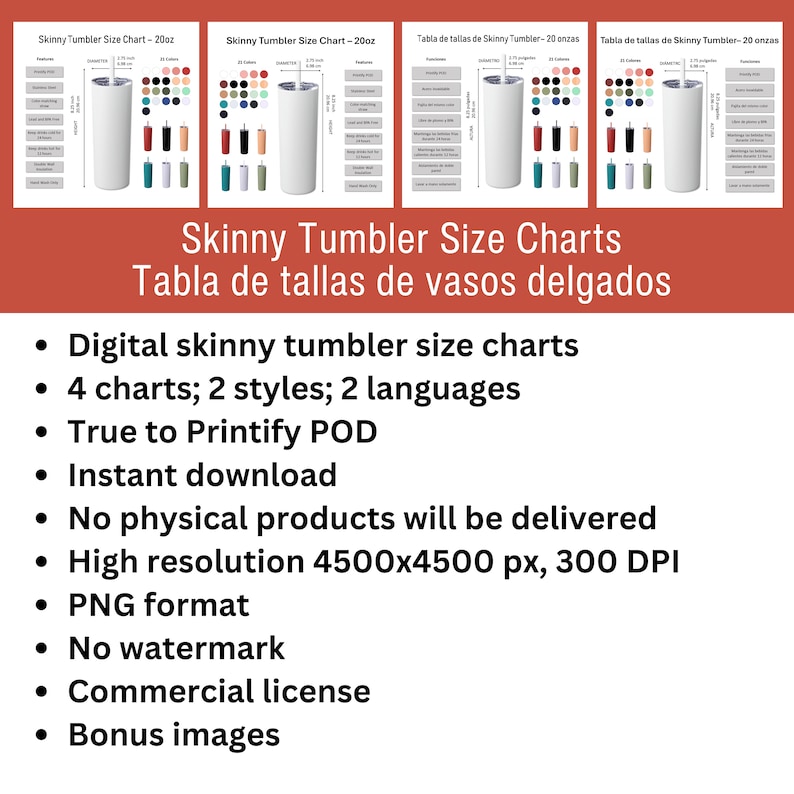Skinny Tumbler Size Chart Bundle 20oz Tumbler Size Charts English ...