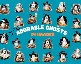 Watercolor Ghosts Clipart Bundle PNG Format With Transparent Background ...