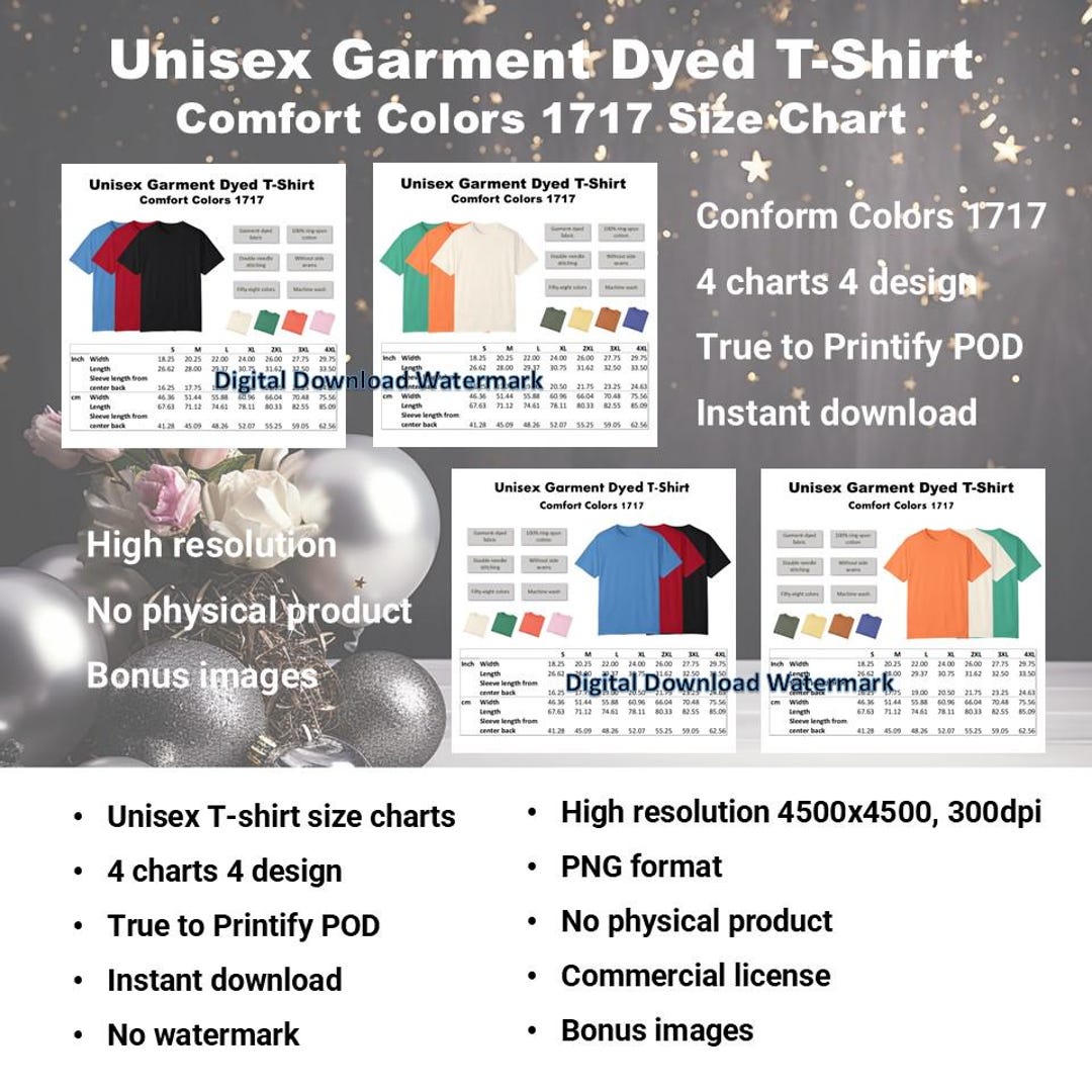 Unisex Garment-dyed T-shirt Size Charts Comfort Colors 1717 Size Chart ...
