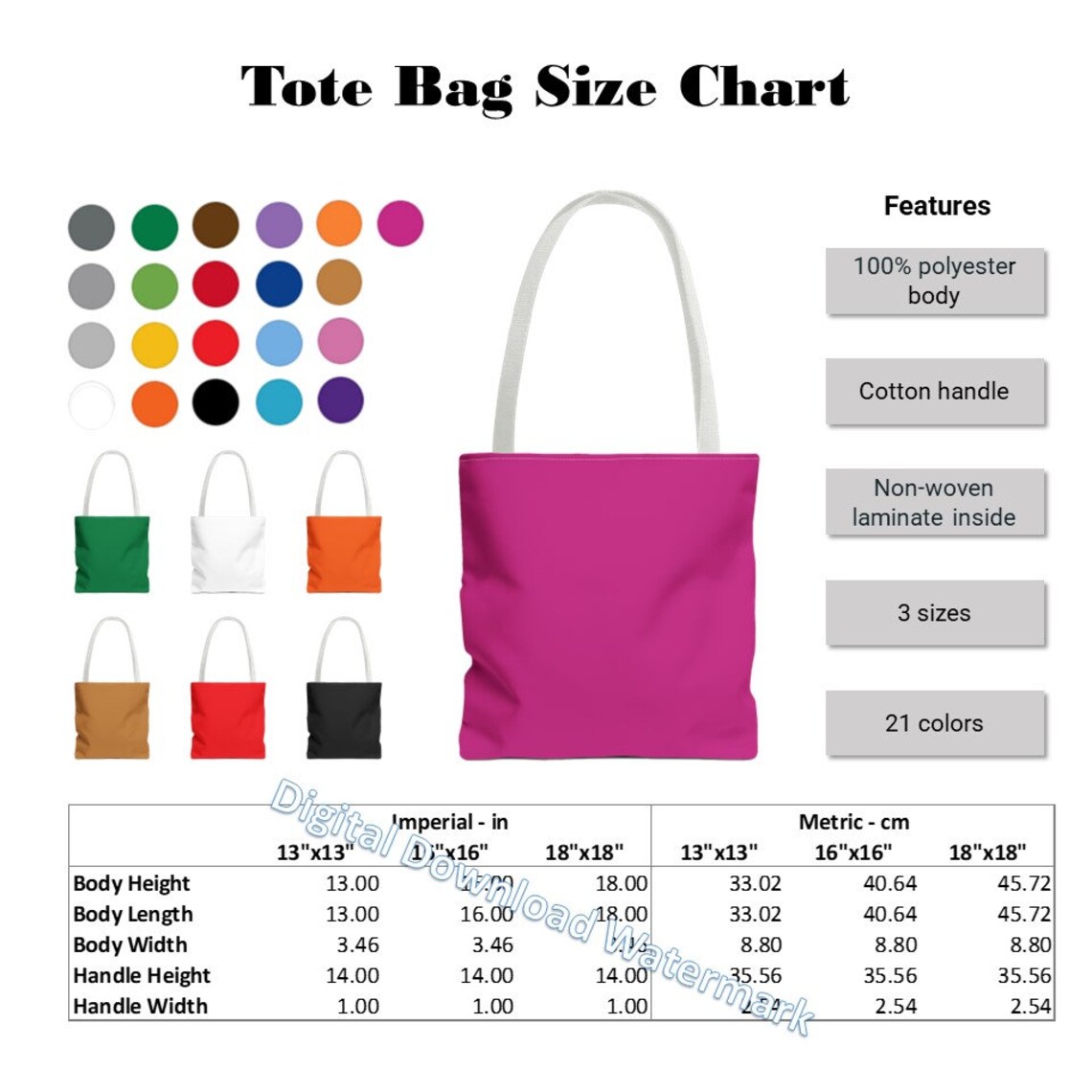 Tote Bag Size Chart Tote Bag Size Charts Fashion Accessories 4 Designs 4 Chart Bundle Holiday ...
