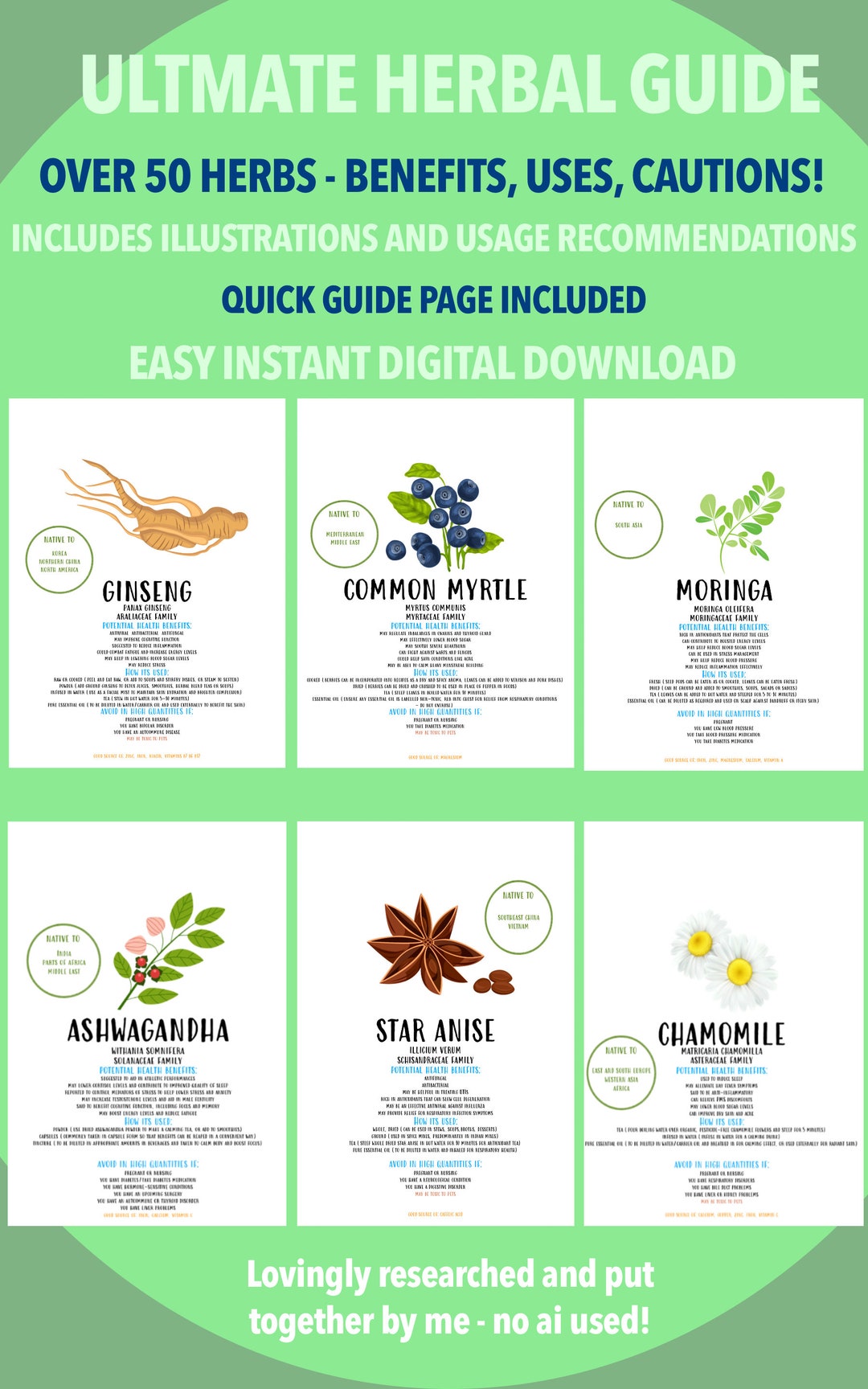 Herbal Holistic Guide, Over 50 Herbs, Holistic Use, Downloadable Guide ...