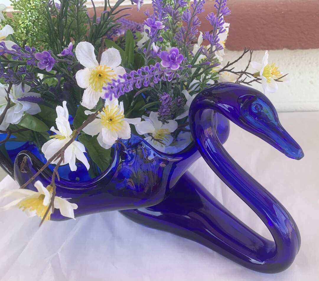 Cobalt Blue Swan Centerpiece: Sooner Glass Swan With Large Bowl Perfect ...