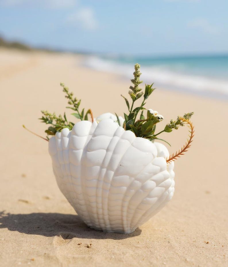 Shell Vase – 3D Printed Coastal Home Decor | Minimalist Ocean-inspired ...