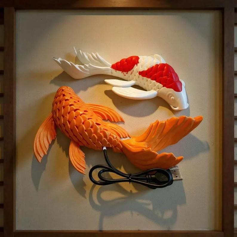 Handmade Koi Fish LED Lamp – 3D Printed Night Light, Unique Home Décor ...