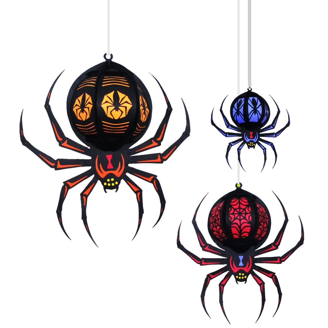 Spider Trio Halloween Lanterns Cricut SVG File Template - Etsy