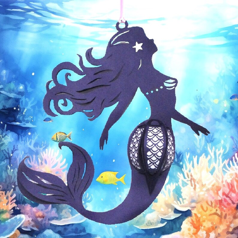Mermaid Lantern Nightlight Paper Cut Lightbox Cricut SVG File Template ...