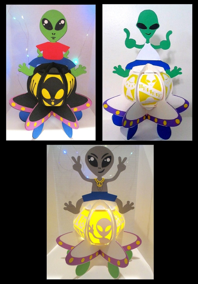 UFO Alien Spaceship Lanterns Bundle Paper Cut Lightbox Cricut SVG Cut ...
