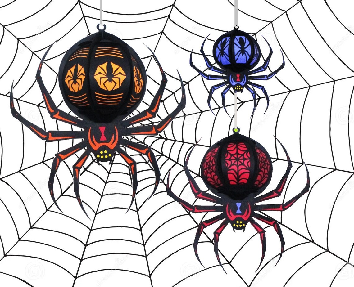 Spider Trio Halloween Lanterns Cricut SVG File Template - Etsy