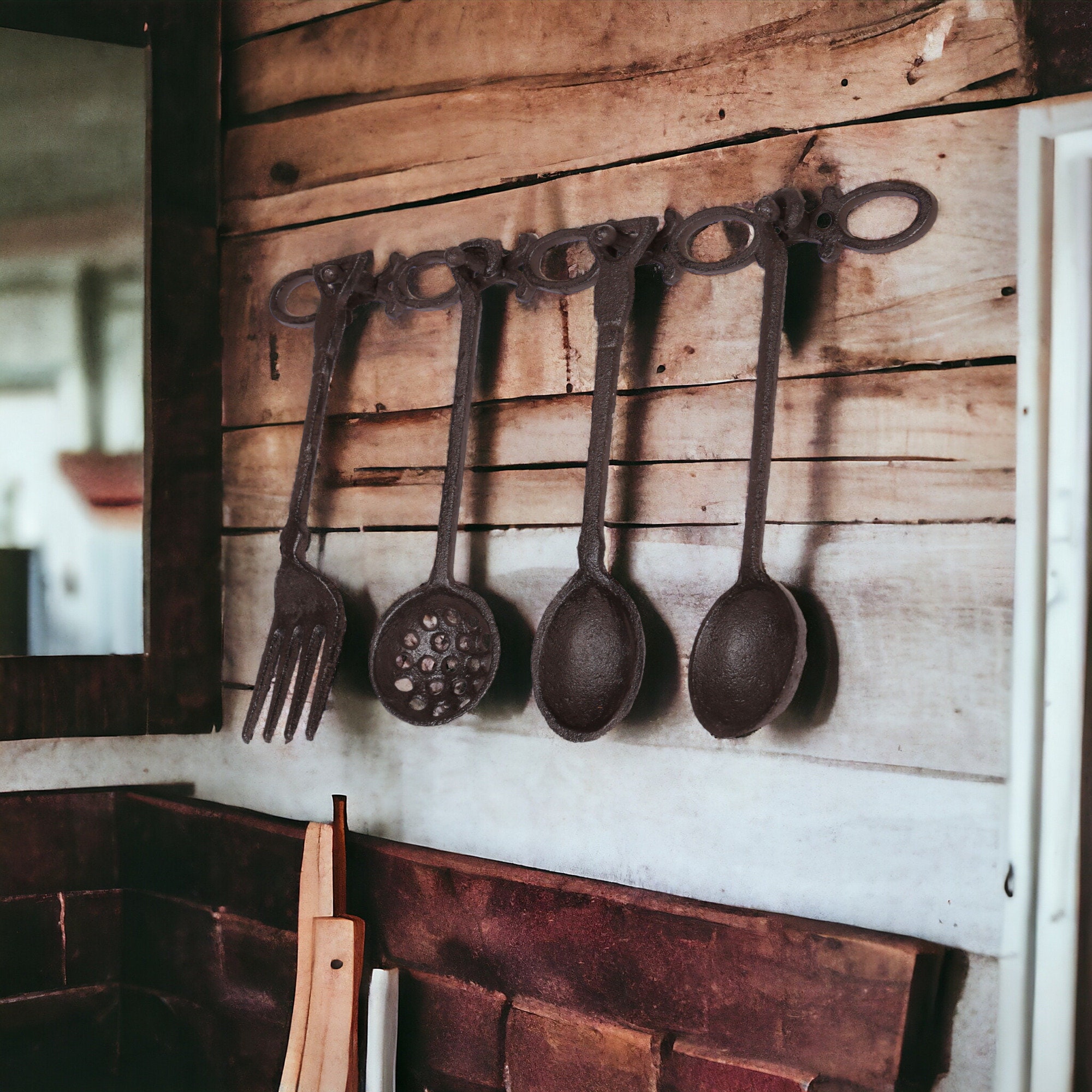 Rustic Cast Iron Kitchen Wall Decoration, Vintage Iron Kitchen Utensils ...