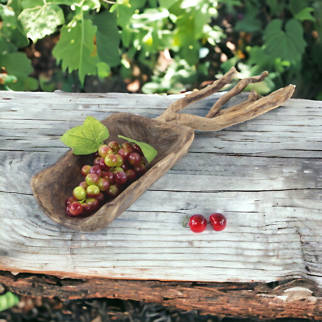 Decorative Carved Long Wooden Fruit Tray, Skilfully Hand Carved Rustic ...