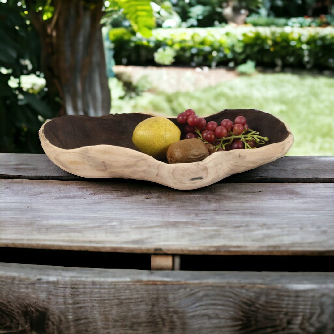 Rustic Hand Carved Charred Wood Bowls, Handmade Decorative Wooden Fruit ...