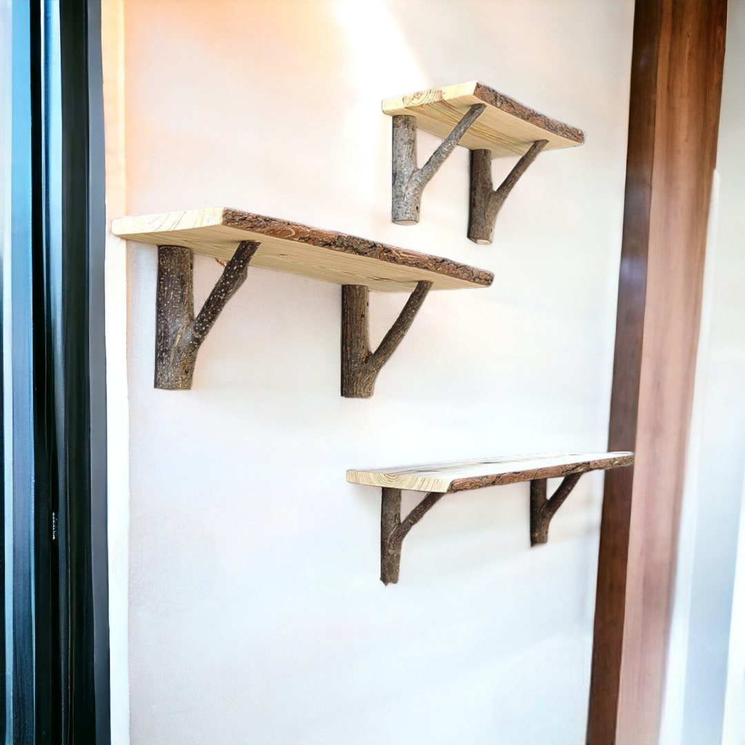 Rustic Solid Wood Log Shelves, Natural Style Copped Log Shelving ...