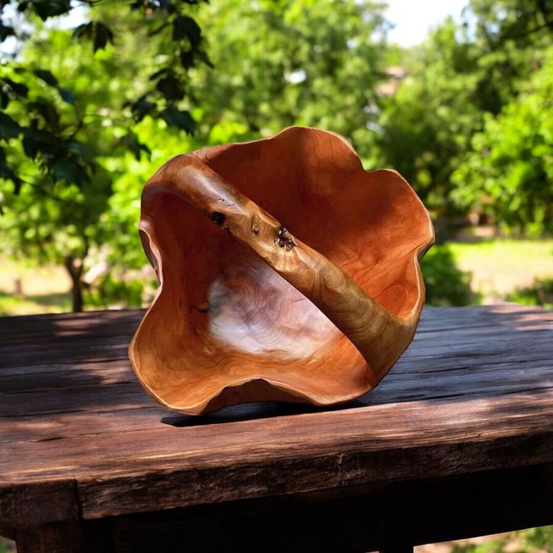 Rustic Hand Carved Wood Fruit Bowl, Handmade Pomegranate Root Wooden ...