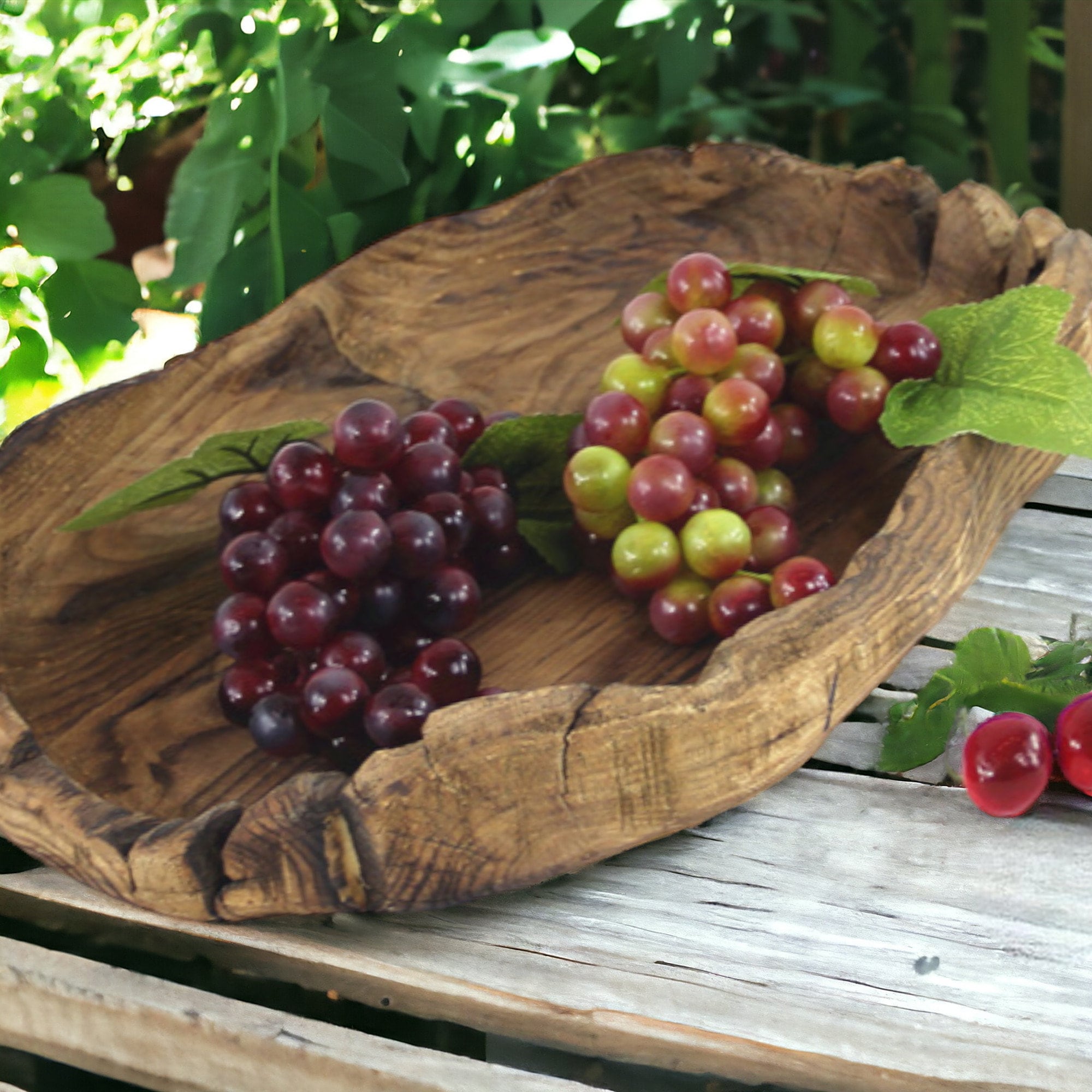 Rustic Hand Carved Aged Wooden Trays, Handmade Decorative Fruit Bowl ...