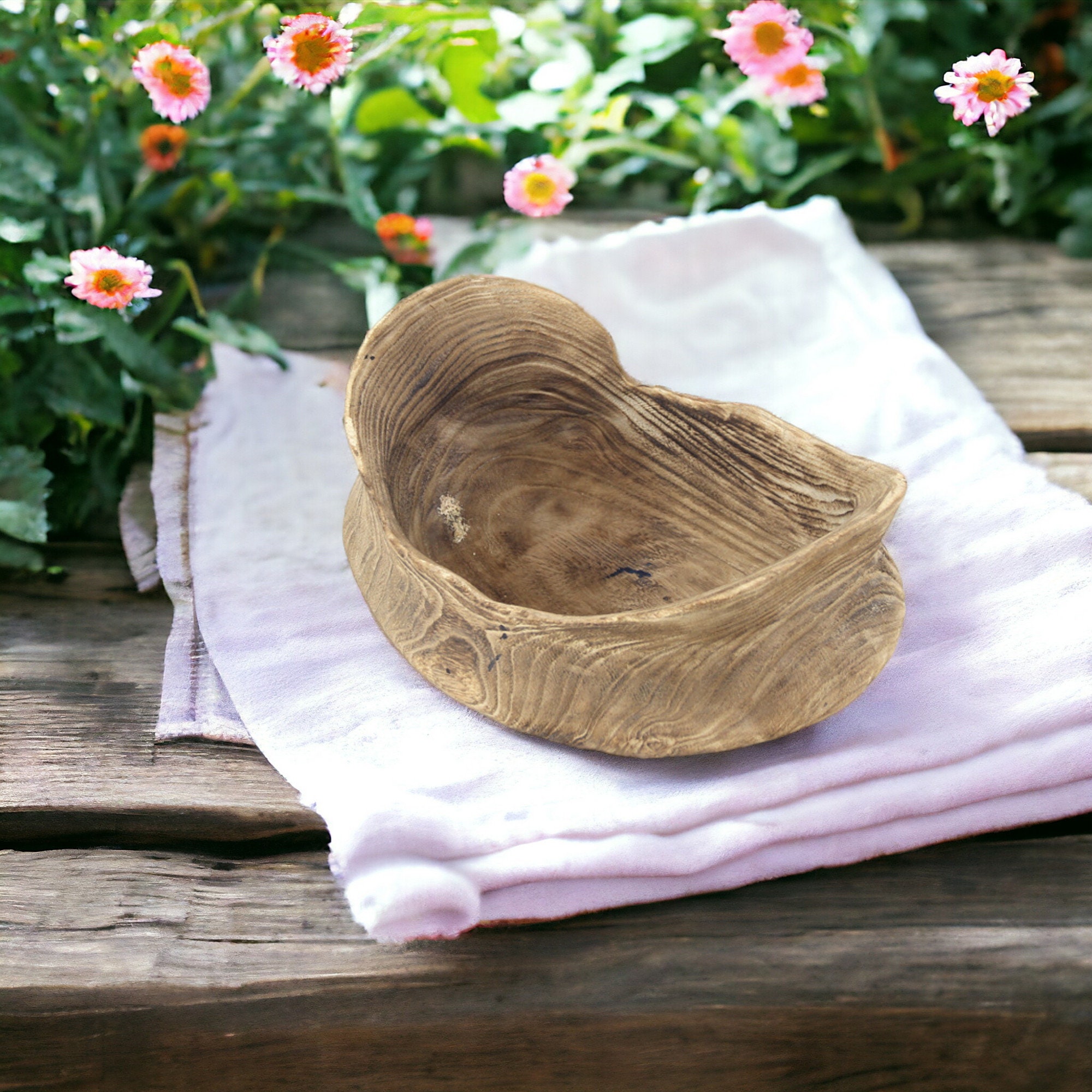 Rustic Hand Carved Decorative Wood Bowl, Handmade Wooden Fruit Bowls ...