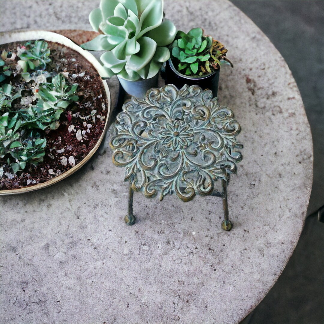 Rustic Cast Iron Plant Pot Stands, 2 Piece Vintage Iron Flower Garden ...