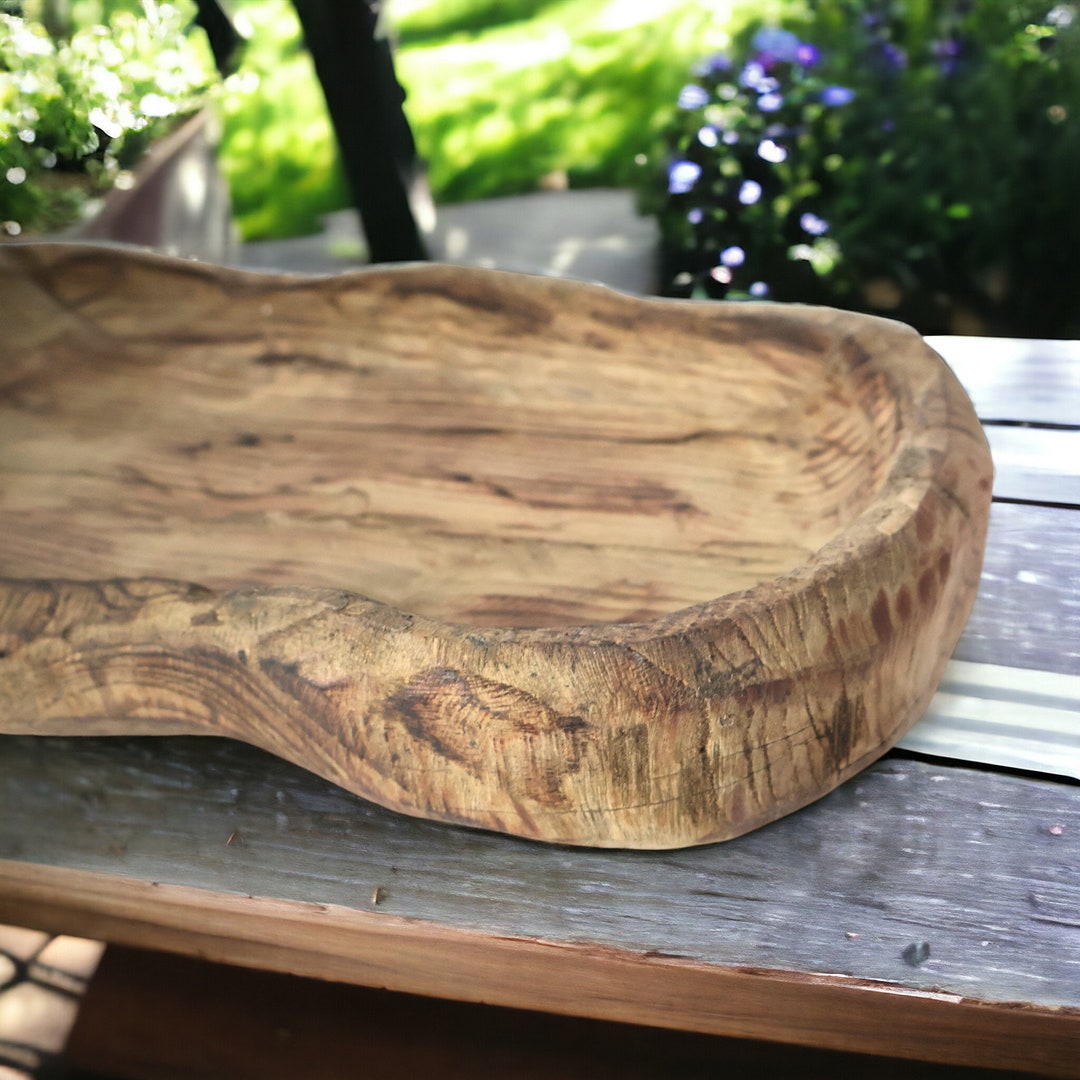 Rustic Hand Carved Wood Fruit Trays, Handmade Decorative Fruit Bowl ...