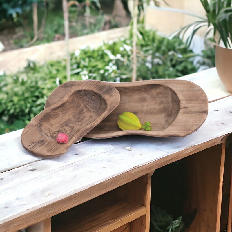 Decorative Carved Long Wooden Fruit Tray, Skilfully Hand Carved Rustic ...