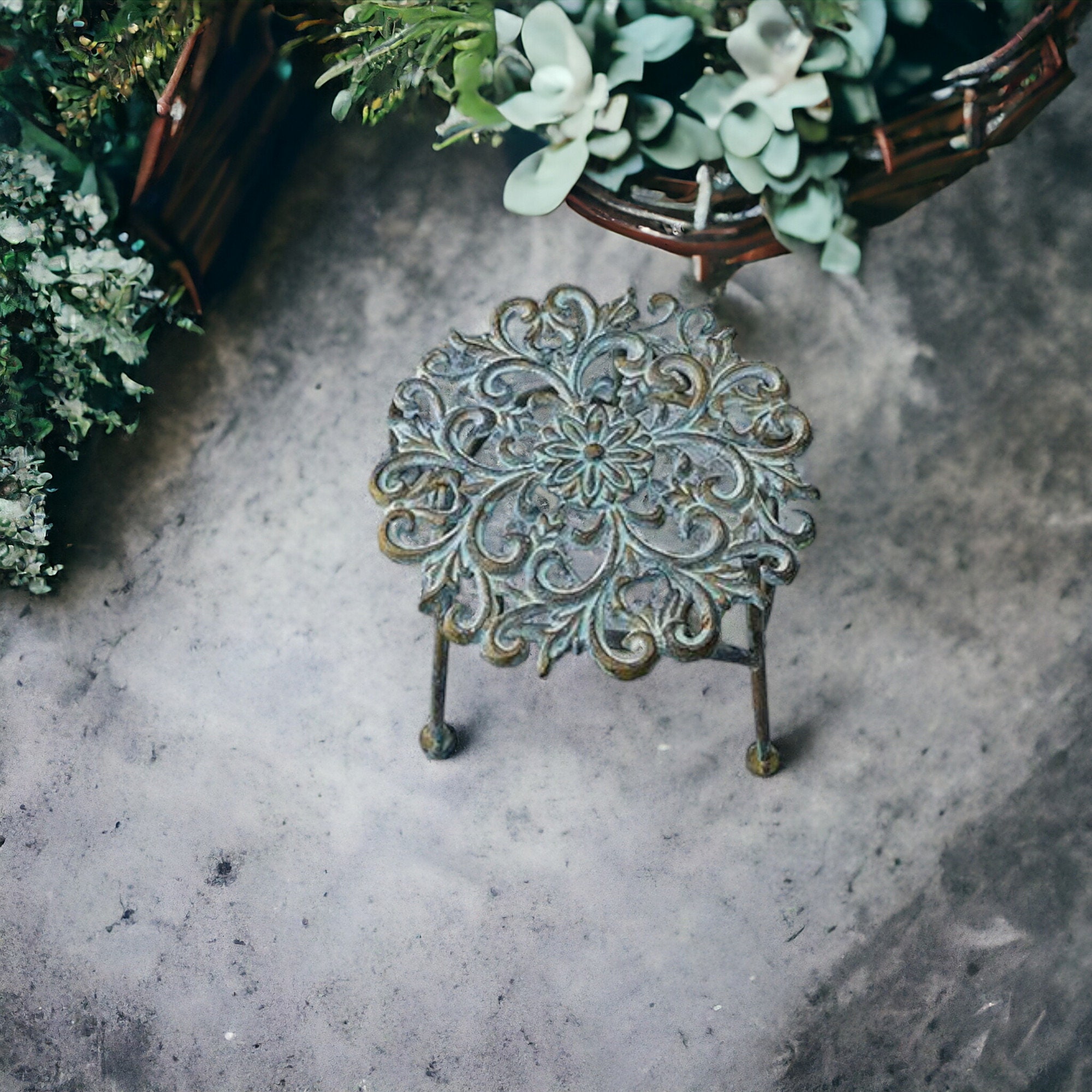 Rustic Cast Iron Plant Pot Stands, 2 Piece Vintage Iron Flower Garden ...