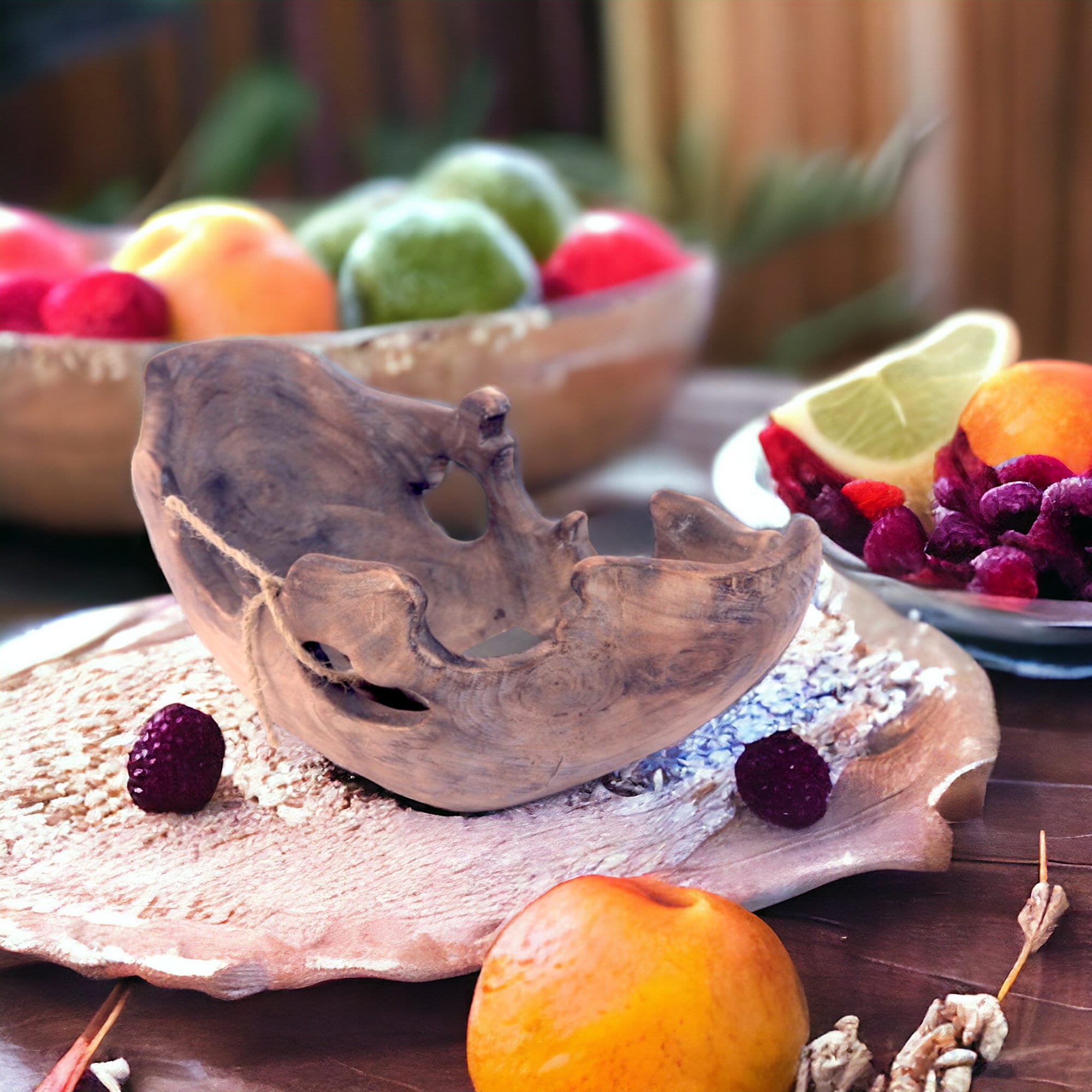 Rustic Hand Carved Decorative Fruit Bowls, Vintage Carved Wood Bowl ...