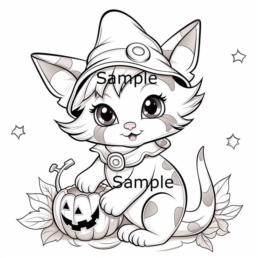 Halloween Kitten Coloring Pages for Kids - Etsy