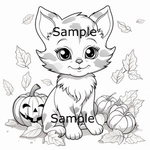 Kitten Autumn Coloring Pages for Kids - Etsy