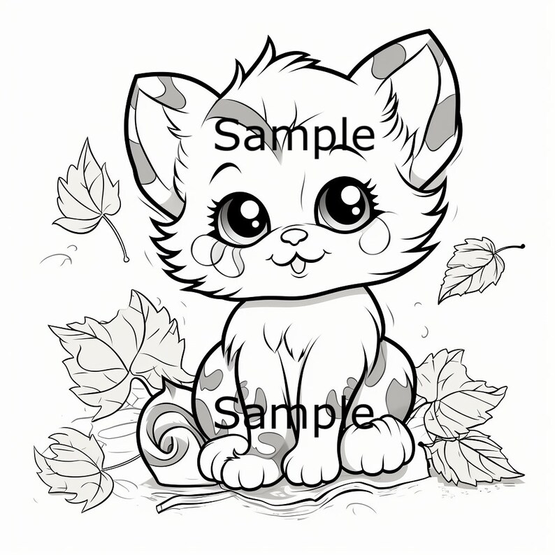 Kitten Autumn Coloring Pages for Kids - Etsy