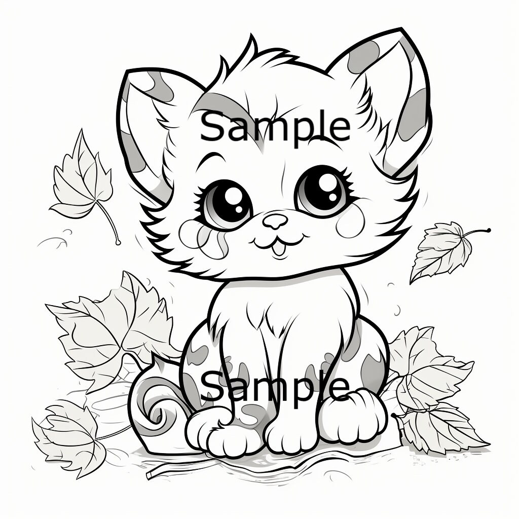 Kitten Autumn Coloring Pages for Kids - Etsy