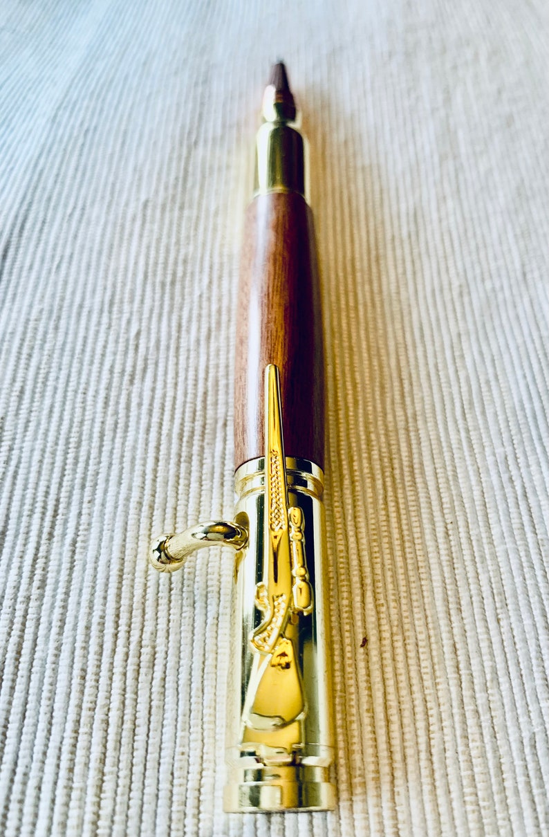 Handturned Pear Wood Bolt Action Rifle Pen With Polished Brass Accent ...