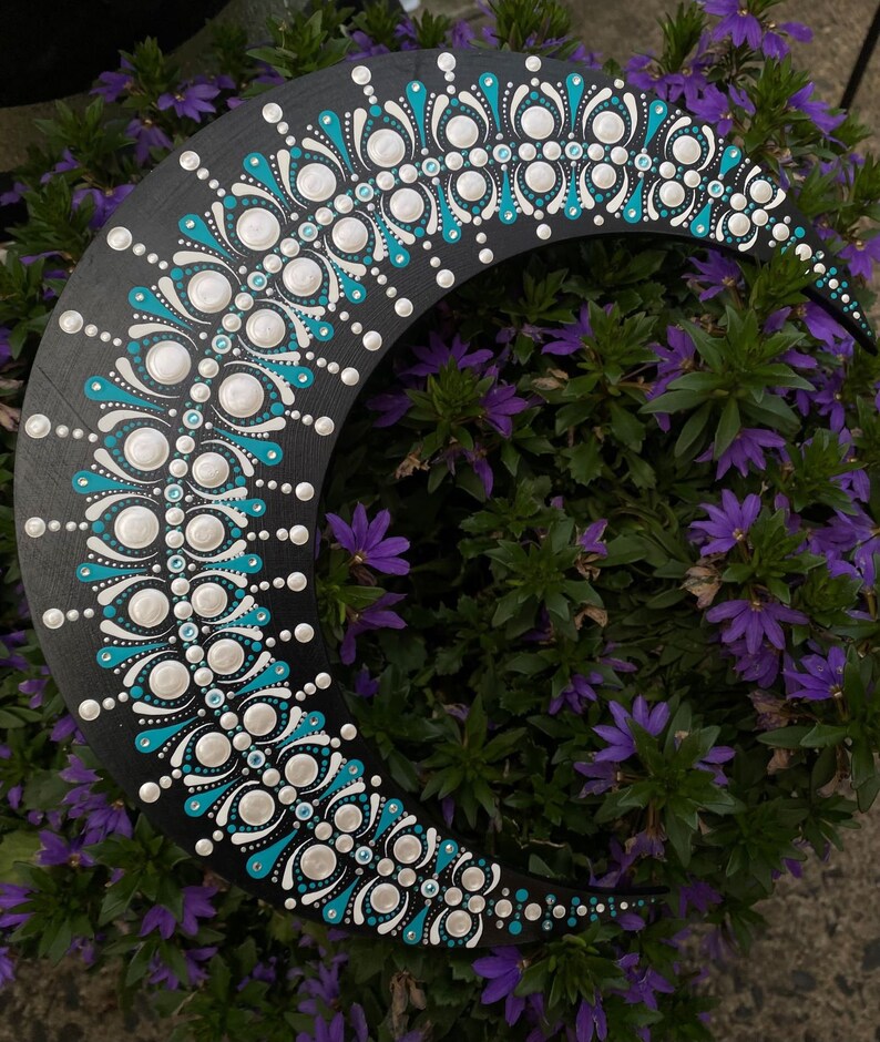 Dot Mandala Crescent Moon - Turquoise - Etsy