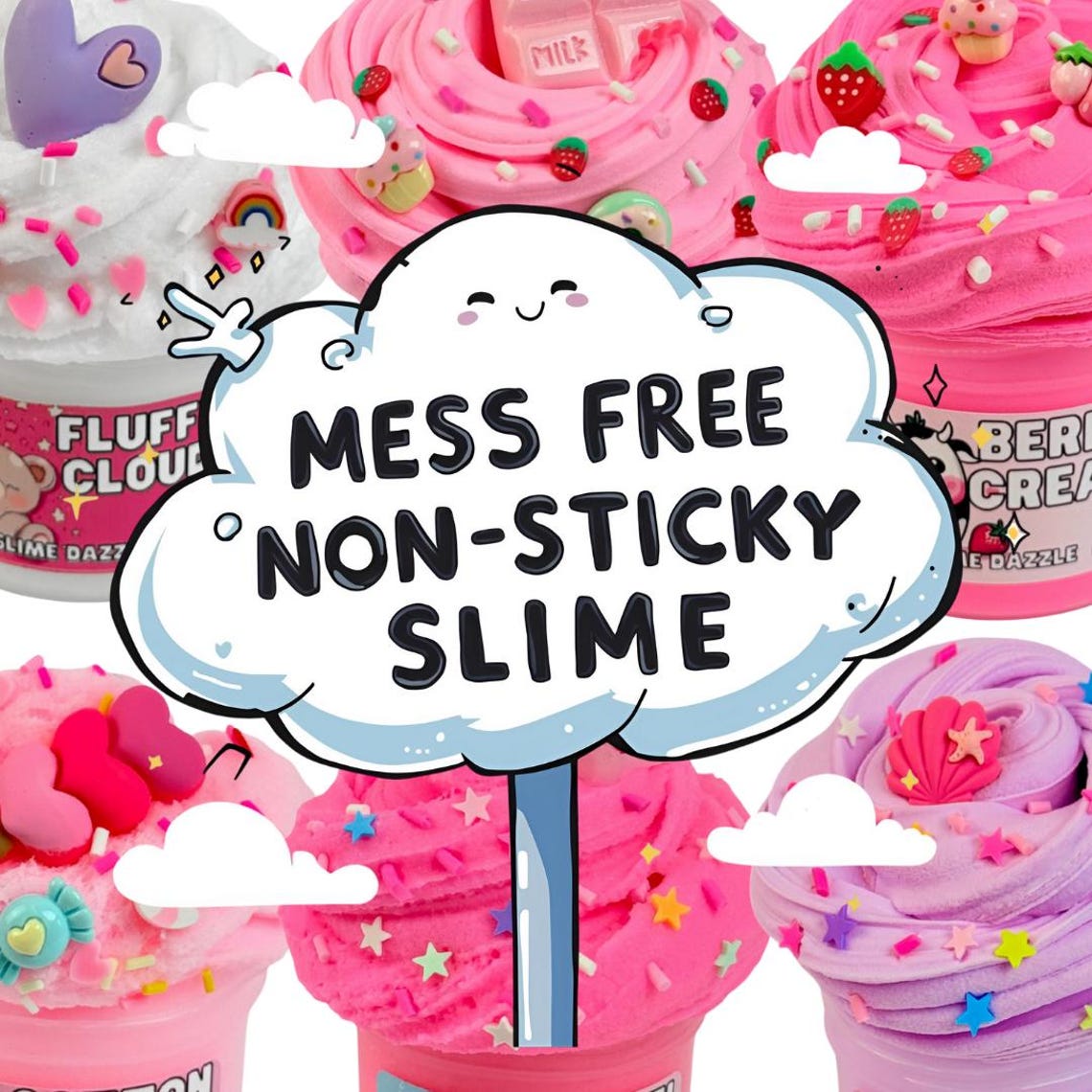 Slime Sampler Set 6 Butter & Cloud Slimes With Sprinkles Non Sticky ...