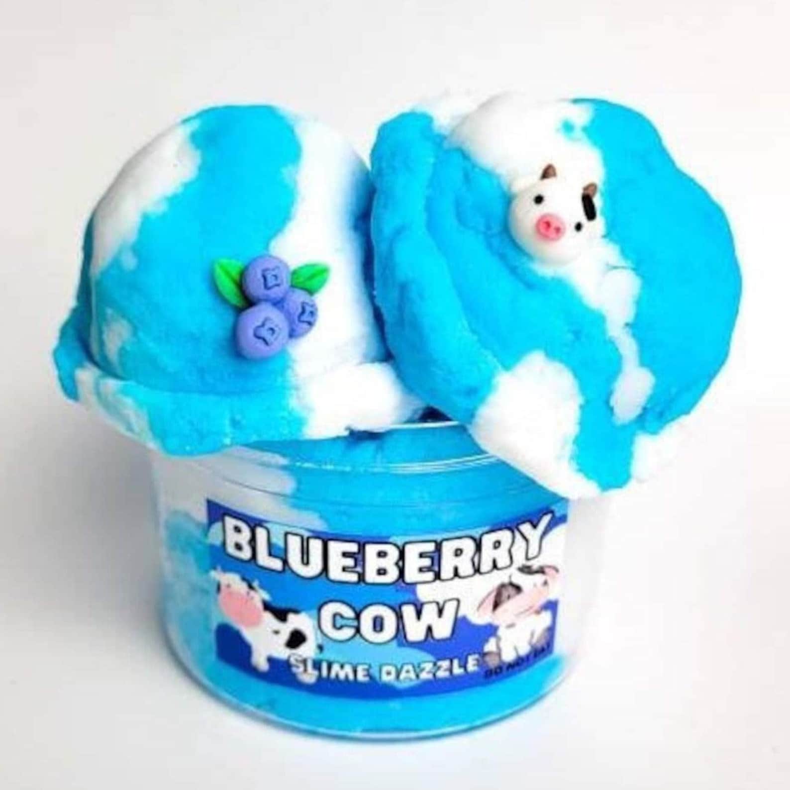 Blueberry Cow Cloud Slime – White & Blue Drizzly Cloud Slime With ...