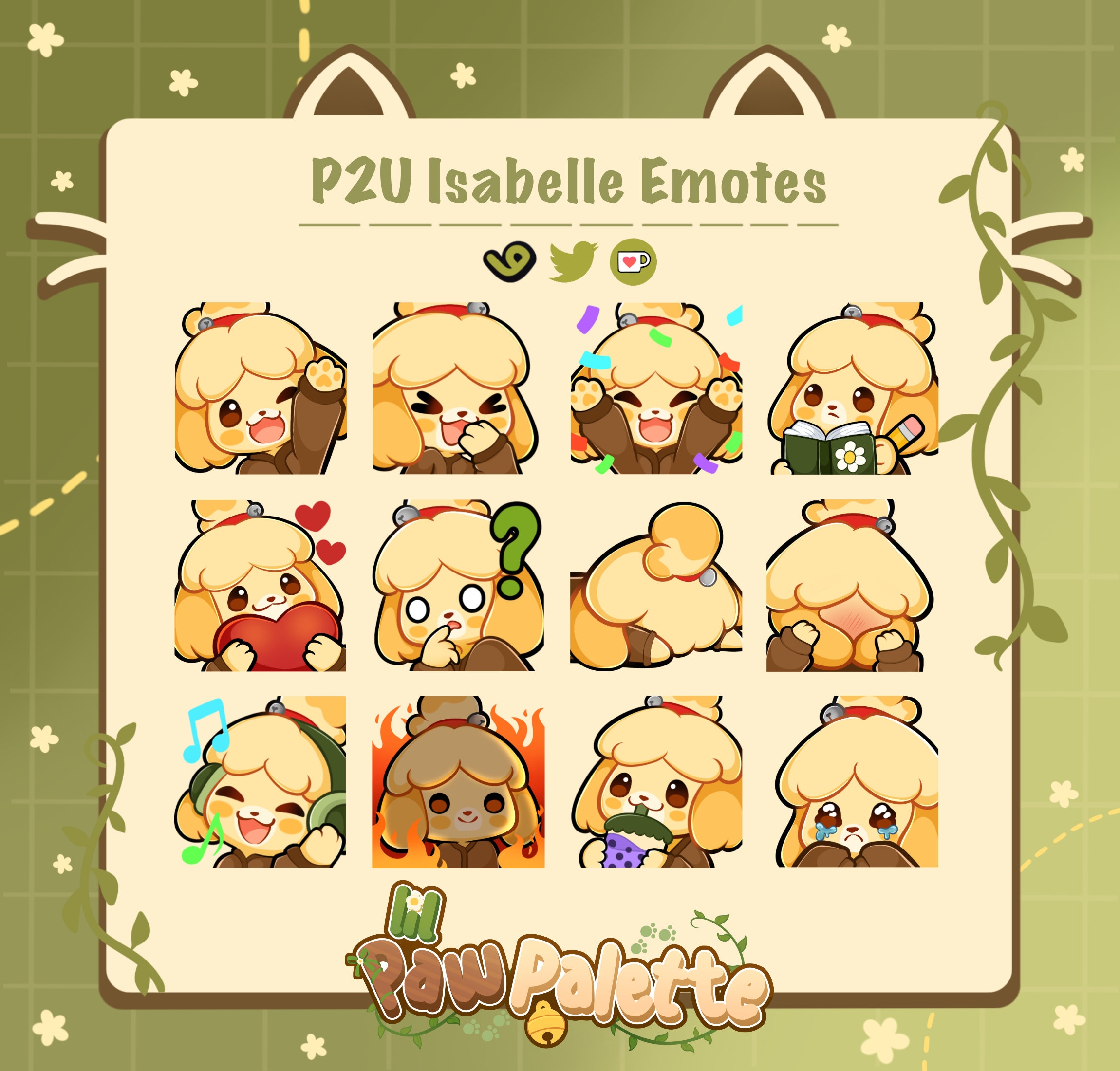 P2U Isabelle Emotes | Animal Crossing | Twitch & Discord Emotes - Etsy