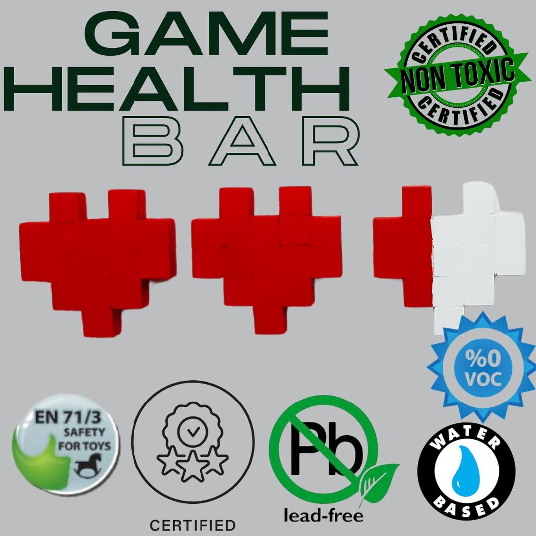 Retro Game Themed 3-piece Wooden Health Bar-handmade/minecraft Theme ...