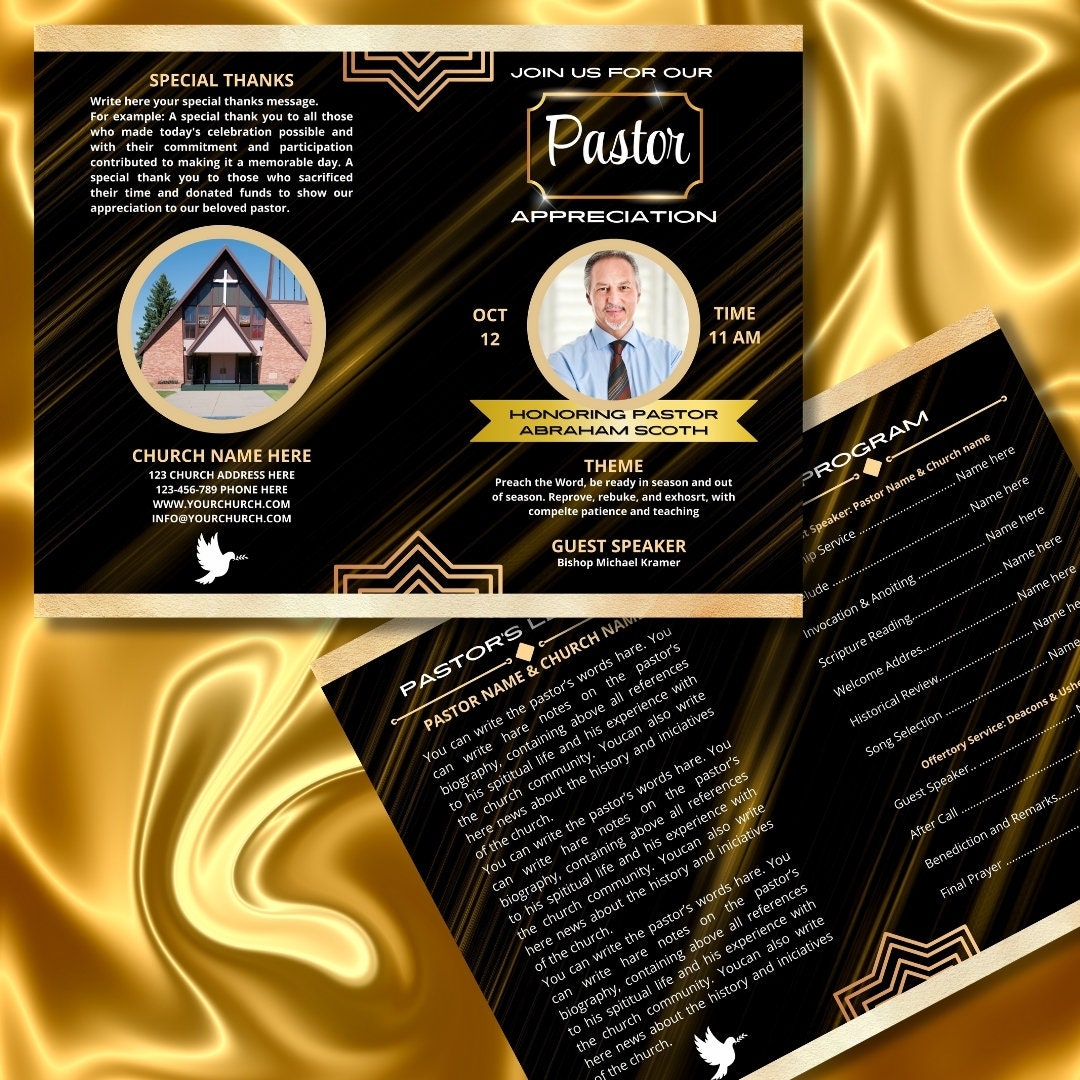 Pastor Appreciation Program Template: Editable Church Bulletin (canva ...