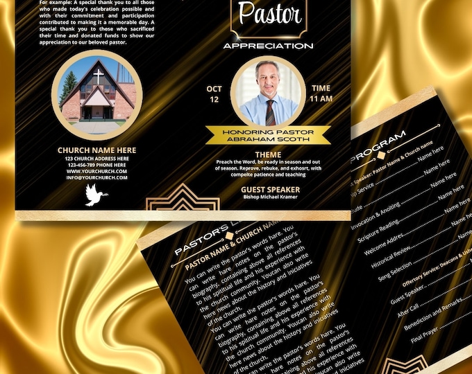 Pastor Appreciation Program Template, Editable Pastor Installation ...