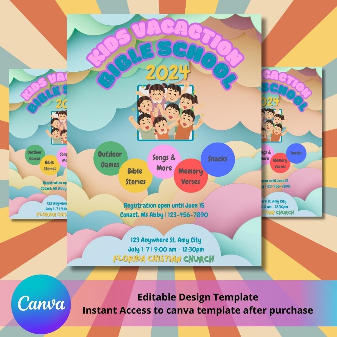 Vacation Bible School Flyer Poster / VBS Flyers / Editable Church Flyer ...