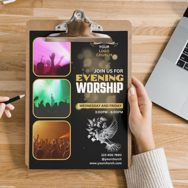 Flyer for Evening Worship at CANVA | Editable and Printable Template ...