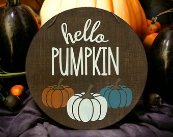 Hello Pumpkin Wooden Door Sign Wooden Door Hanger Front Door Decor Fall ...