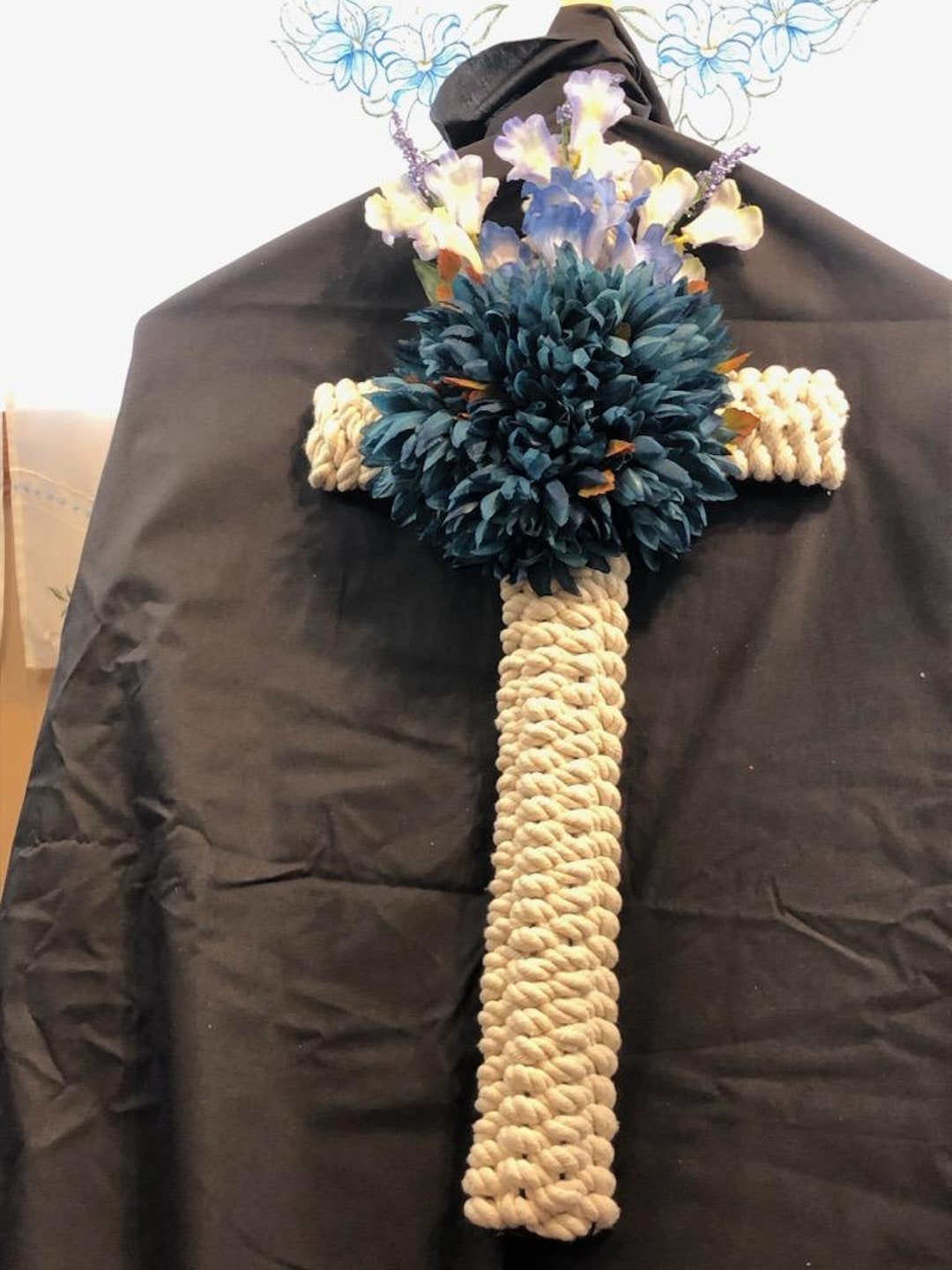 White Cross With Navy Blue Flowers - Etsy