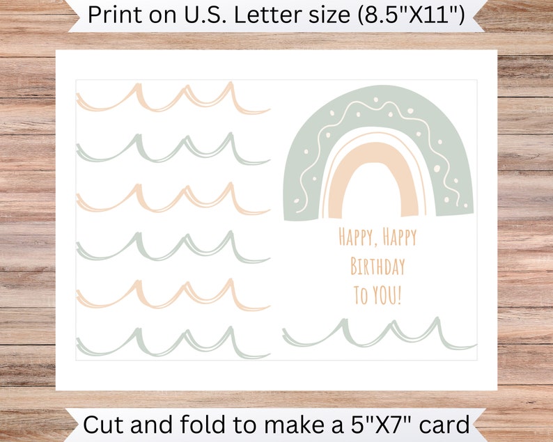 Printable Happy Birthday Card With Rainbow, Digital Greeting Card ...