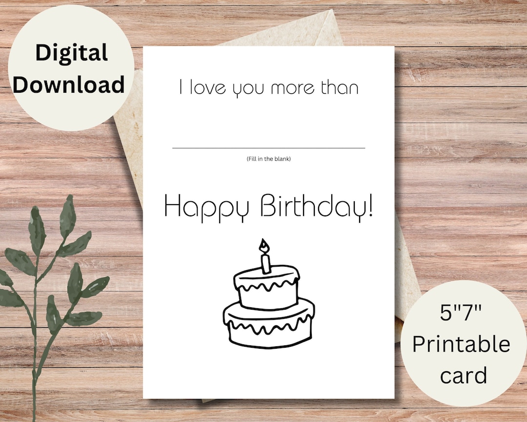 Printable Fill-in-the-blank Birthday Card With Cake (PDF) - Etsy