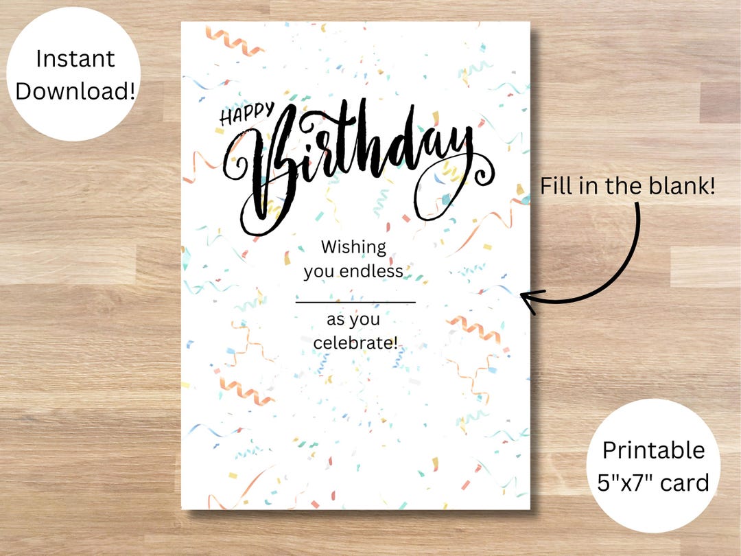 Printable Fill-in-the-blank Birthday Card With Confetti (PDF) - Etsy
