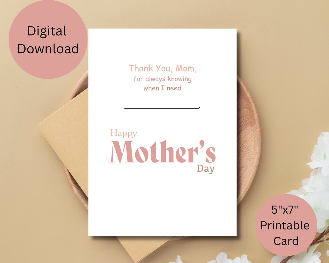 Printable Fill-in-the-blank Mother's Day Card, Digital Greeting Card ...