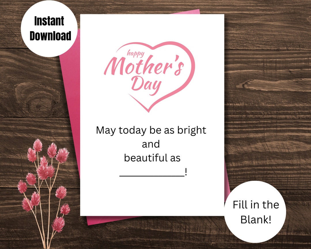 Printable Fill-in-the-blank Mother's Day Card With Pink Heart, Print at ...
