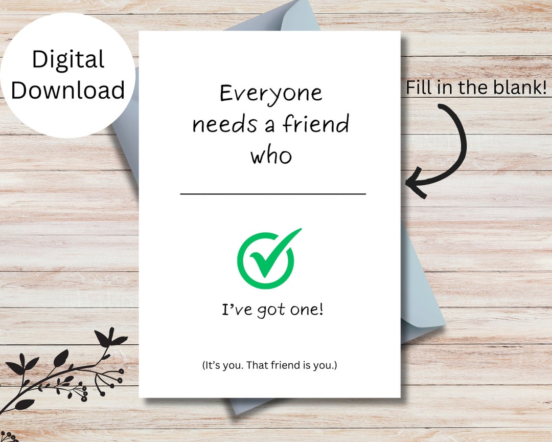 Printable Fill-in-the-blank Friendship Greeting Card, Digital Card ...