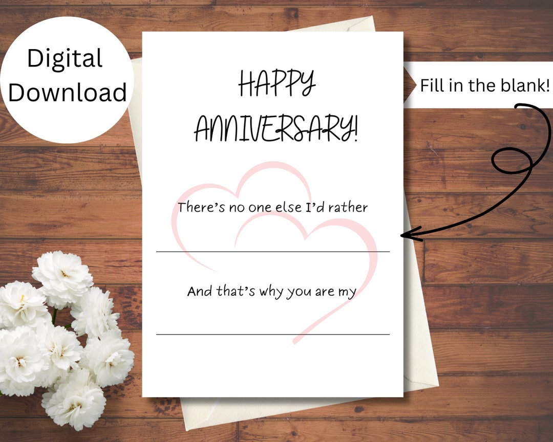 Printable Fill-in-the-blank Anniversary Card With Hearts (digital ...