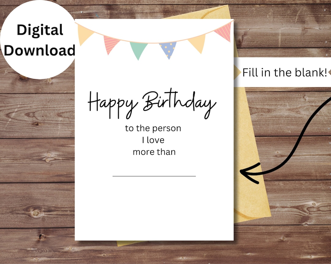 Printable Fill-in-the-blank Birthday Card, Instant Download, Digital ...