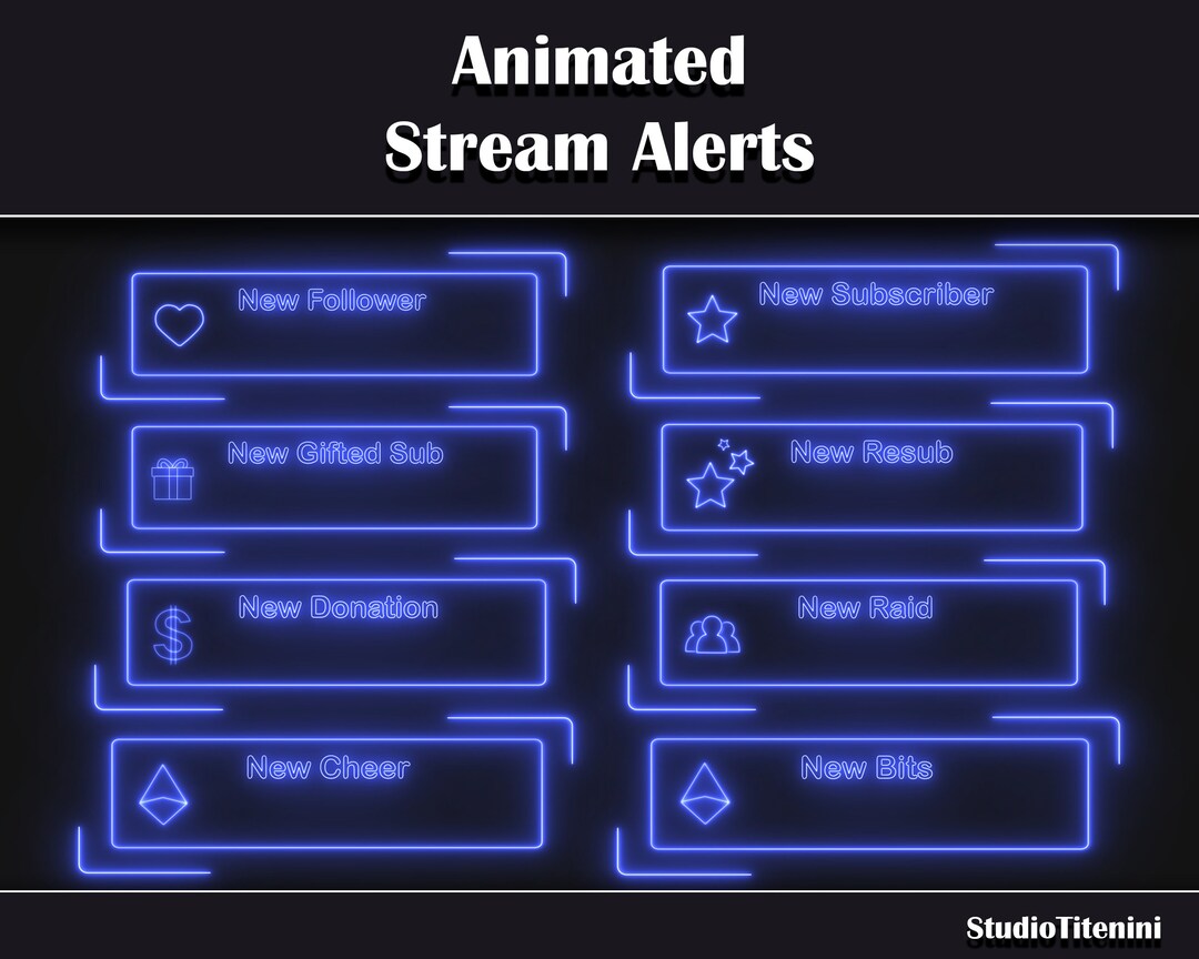 Animated Alerts for Stream, Twitch/ Blue Neon Stream Alerts - Etsy