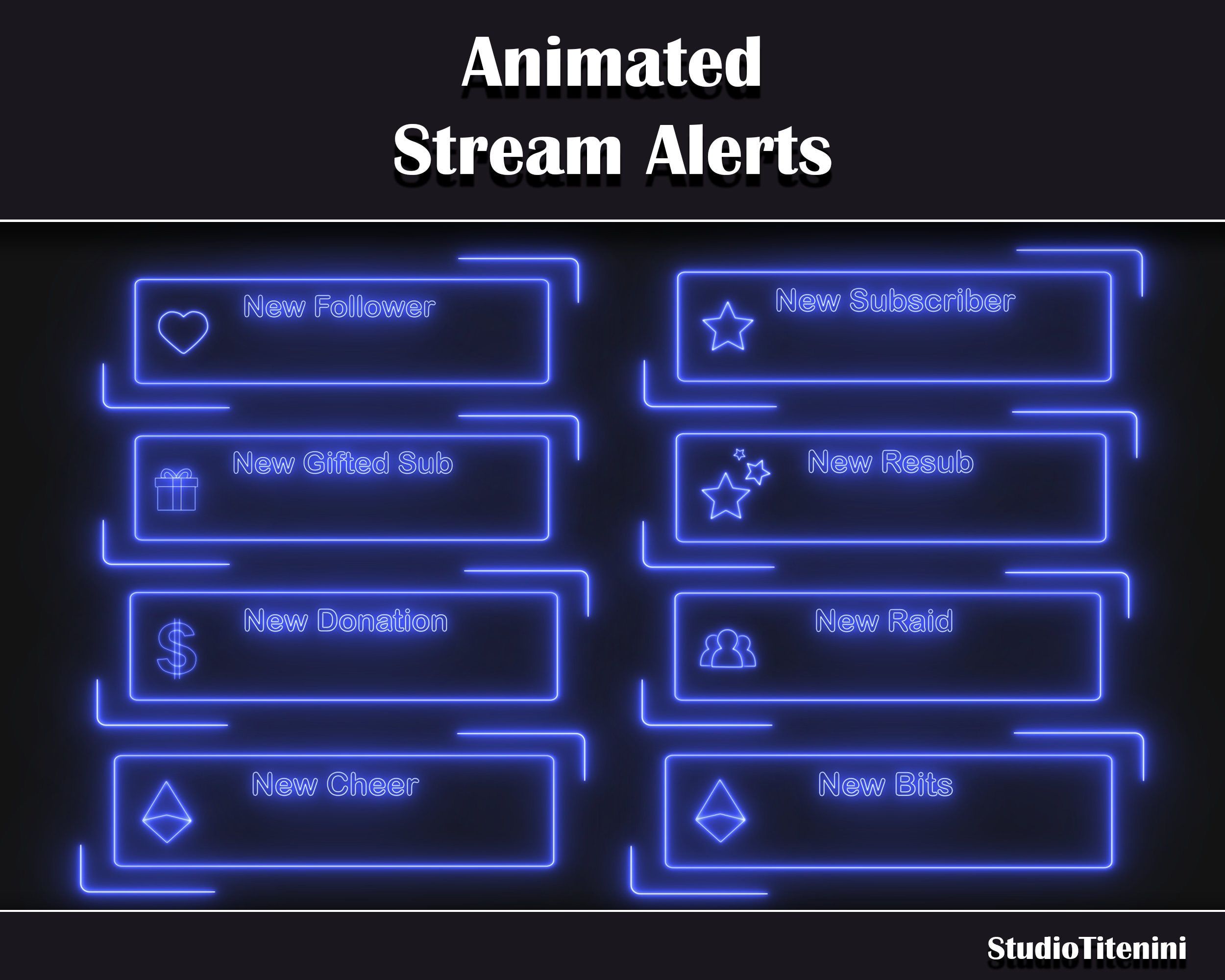Animated Alerts for Stream, Twitch/ Blue Neon Stream Alerts - Etsy